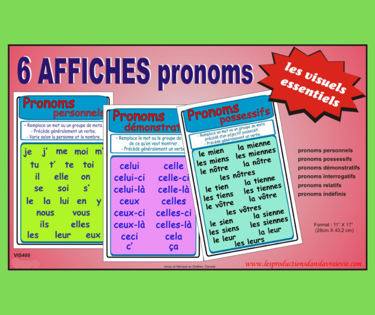 Ensemble 6 affiches pronoms (téléchargeable) | Ressources pédagogiques ...