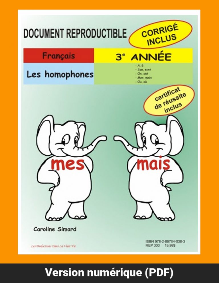 Les homophones, 3e année (TÉLÉCHARGEABLE) | Ressources pédagogiques ...