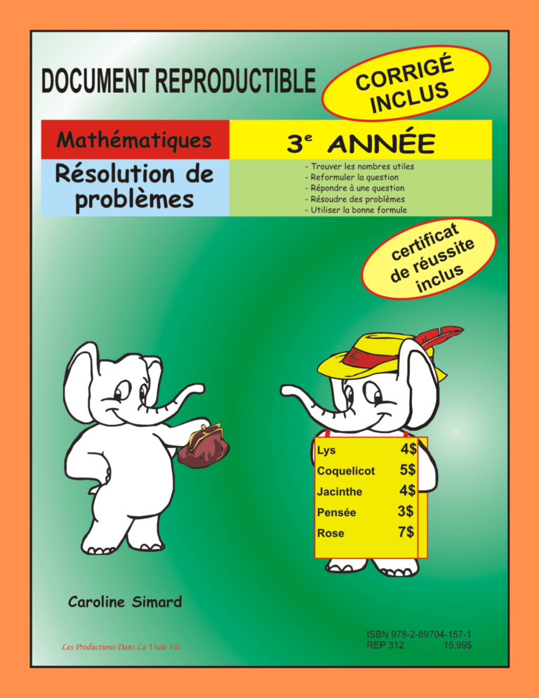Résolution de problèmes, 3e année (TÉLÉCHARGEABLE) | Ressources ...